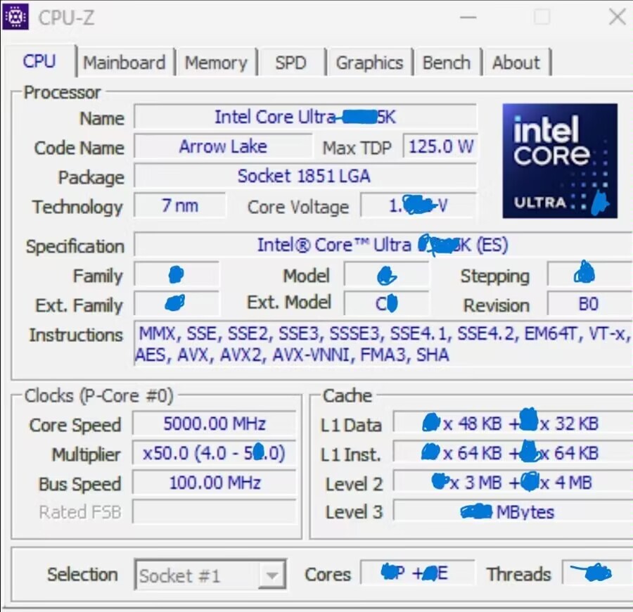  CPU Z Ultra 9 285K 
